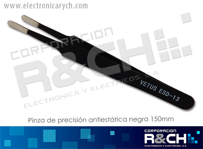 H-ESD13 pinza de precisión antiestatica negra 150mm | Electronica R&CH