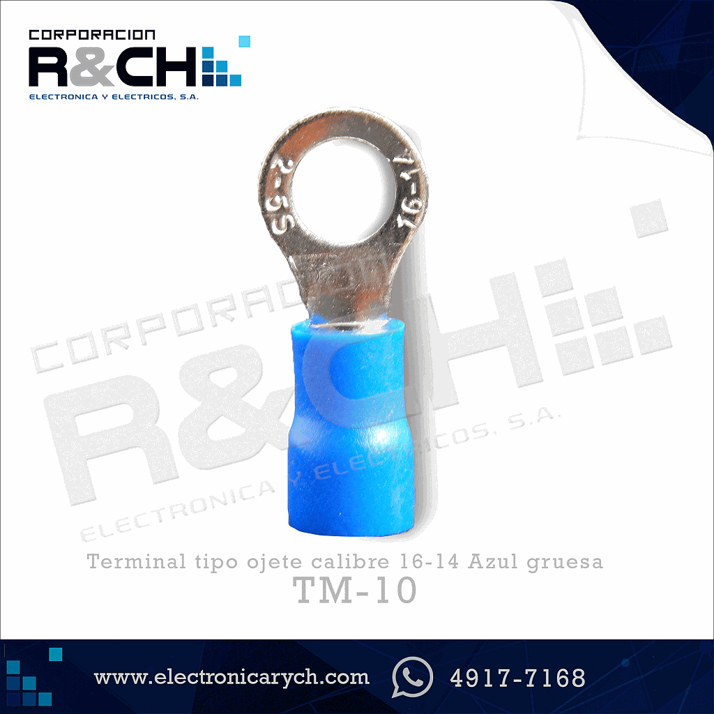 TM-10 terminal tipo ojete calibre 16-14 azul gruesa | Electronica R&CH